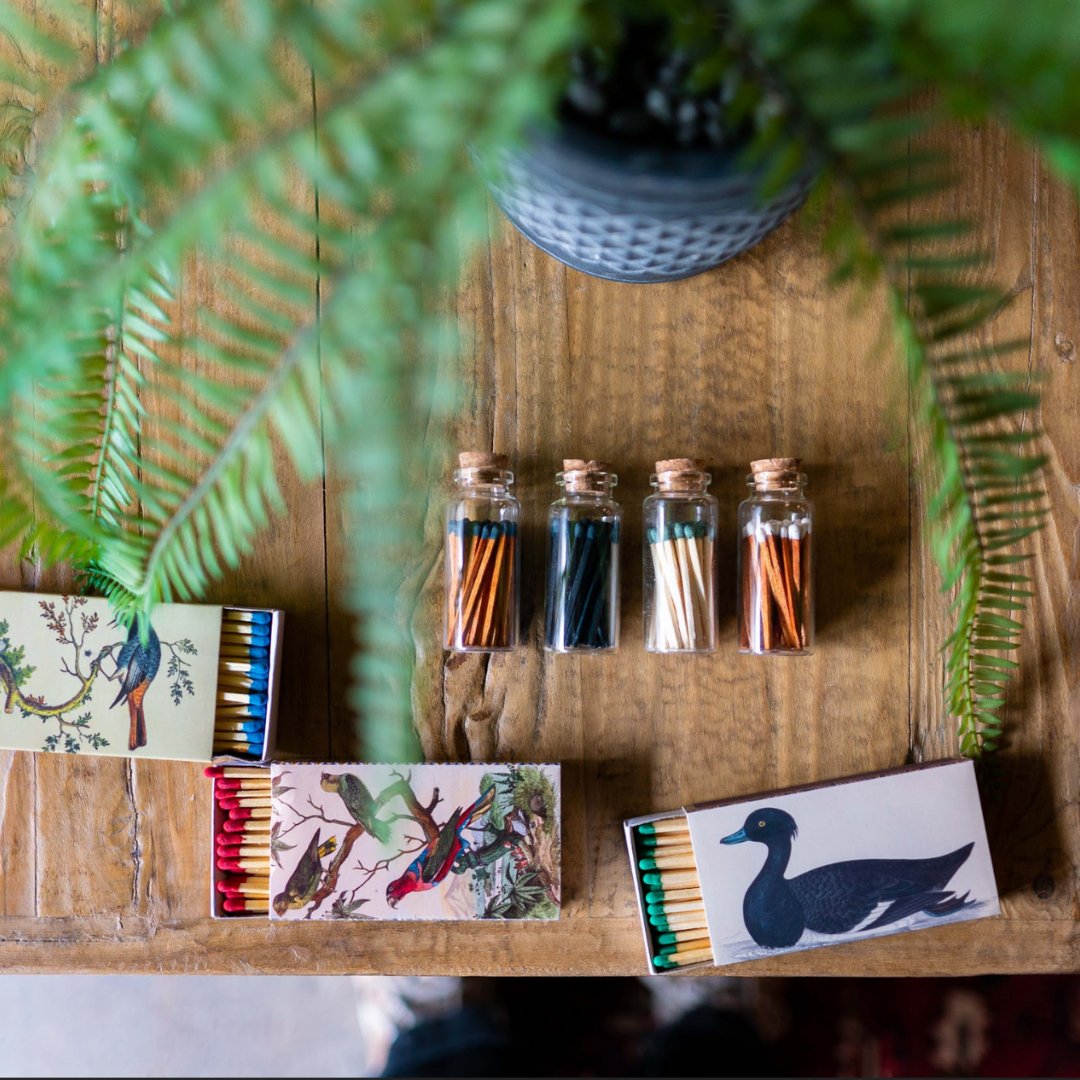 Colorful Matches in Medium Glass Corked Vial | Hello Norden