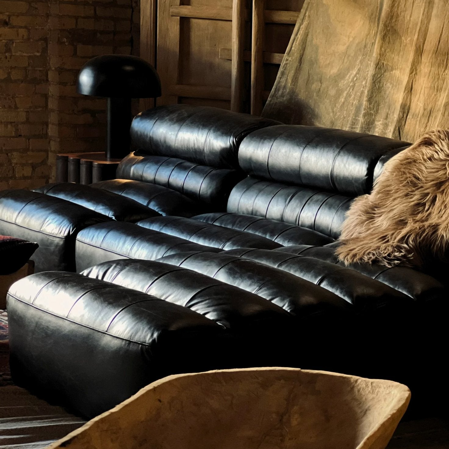 Ramsay Leather Chaise Black